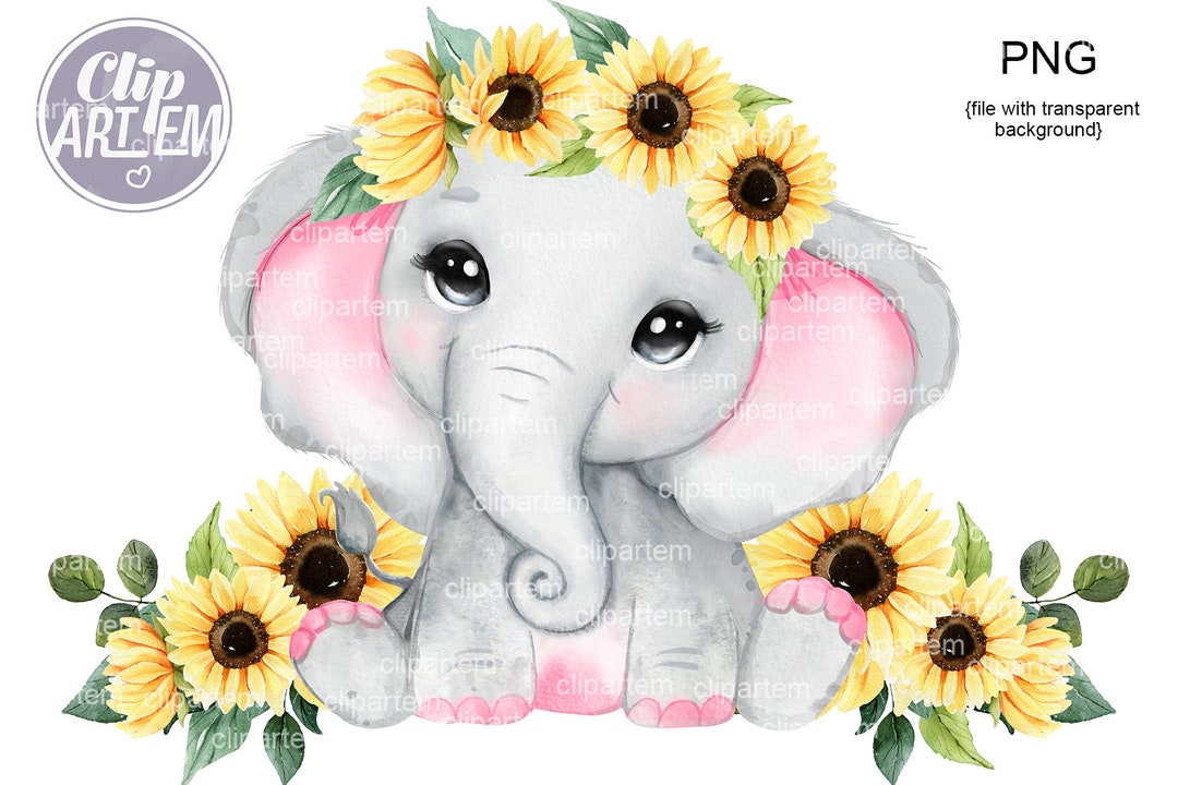 Elephant Sunflower Baby Shower Decorations, Elephant Baby Girl Pink ...