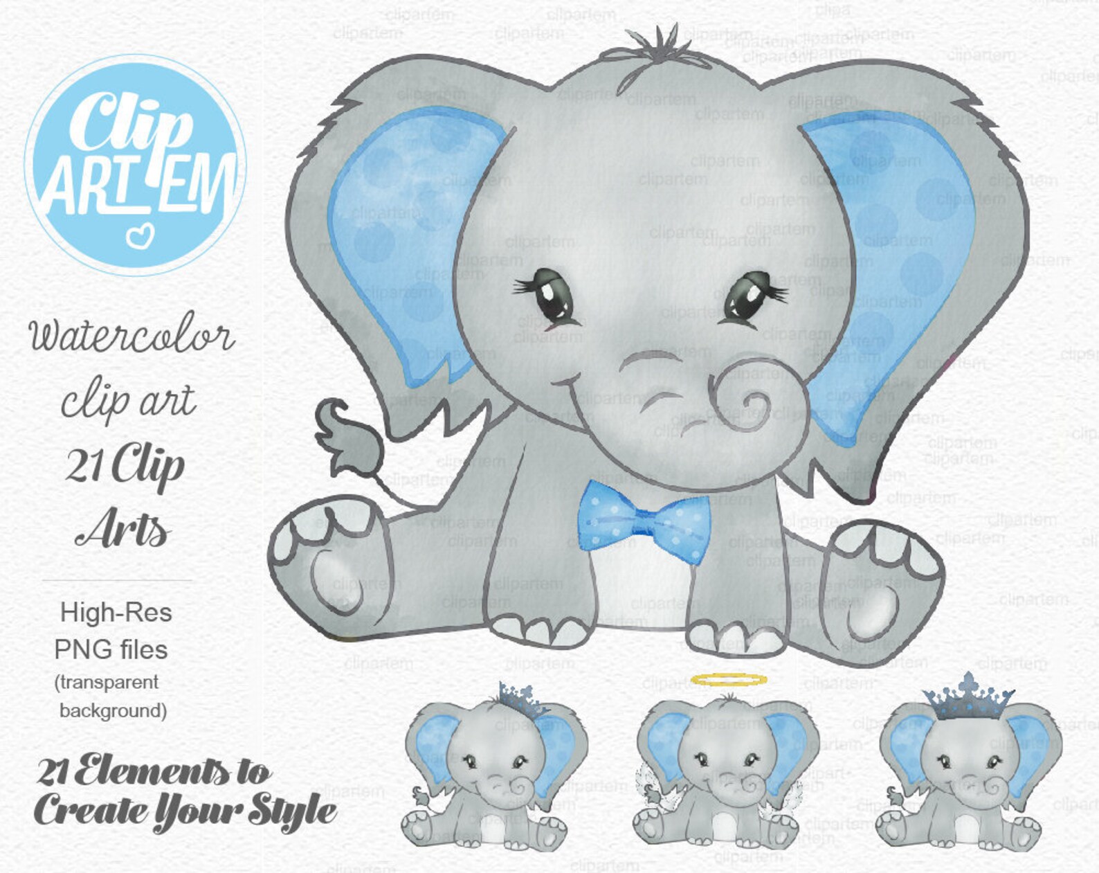 Elephant Boy Clip Art, Watercolor. Watercolor Baby Peanut Clipart, Blue ...