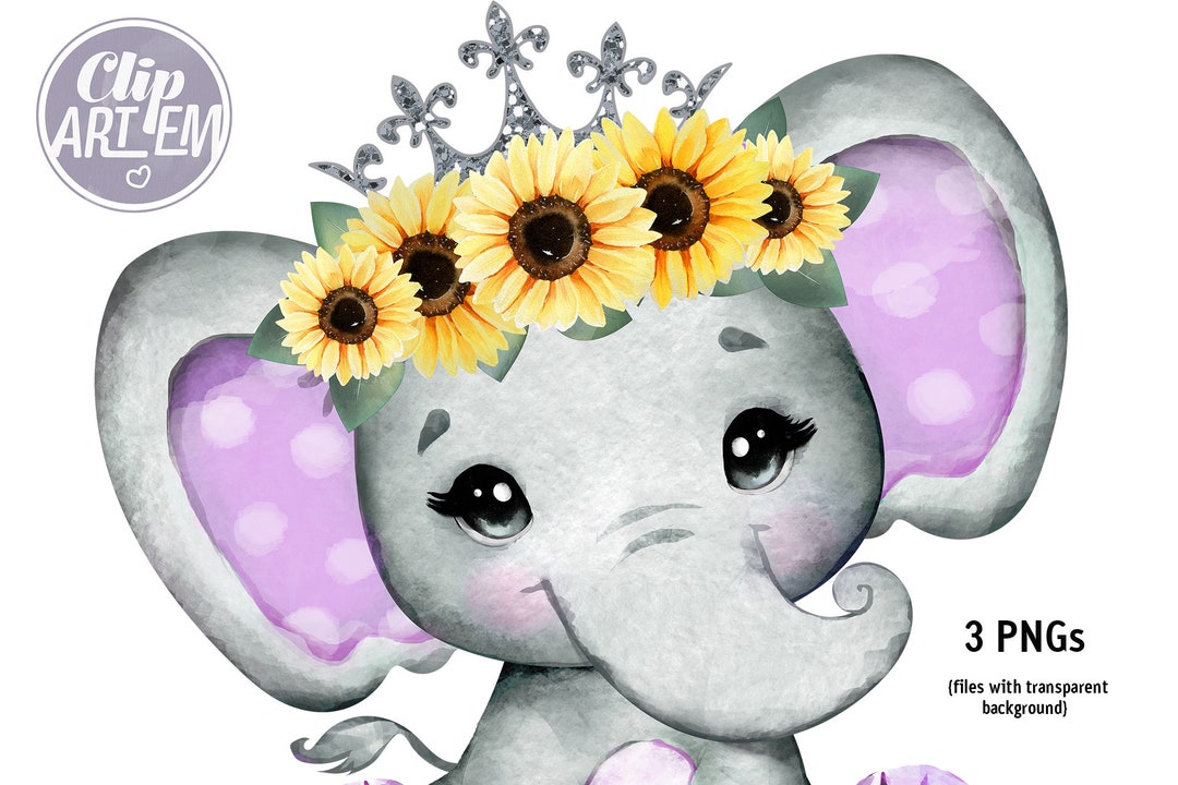 Purple Yellow Sunflower Elephant With Row of Sunflowers on the Head ...