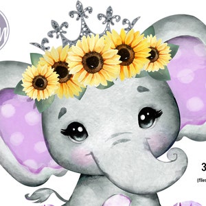 Purple Yellow Sunflower Elephant With Row of Sunflowers on the Head ...