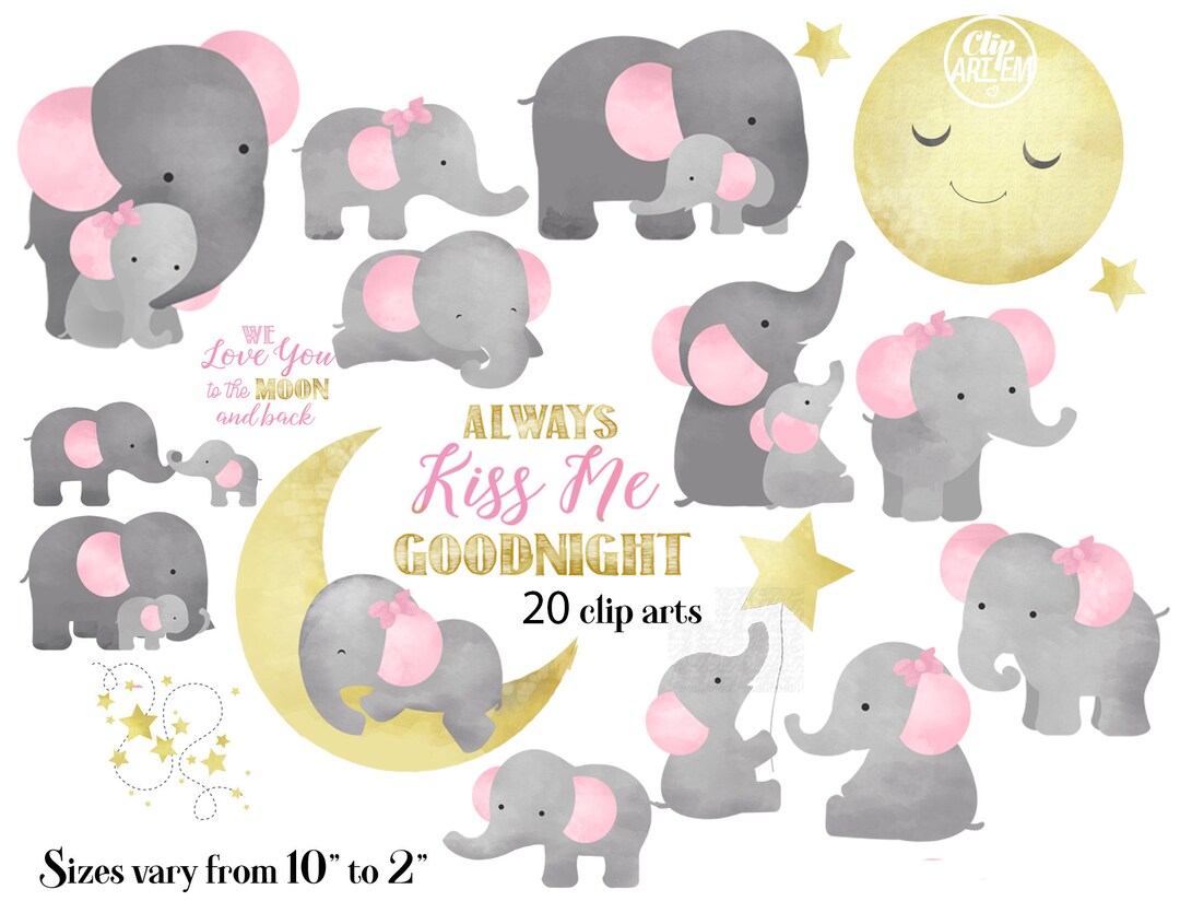 Elephant Girl Clip Art, Mommy Baby Elephant, Twinkle Little Star, Pink ...