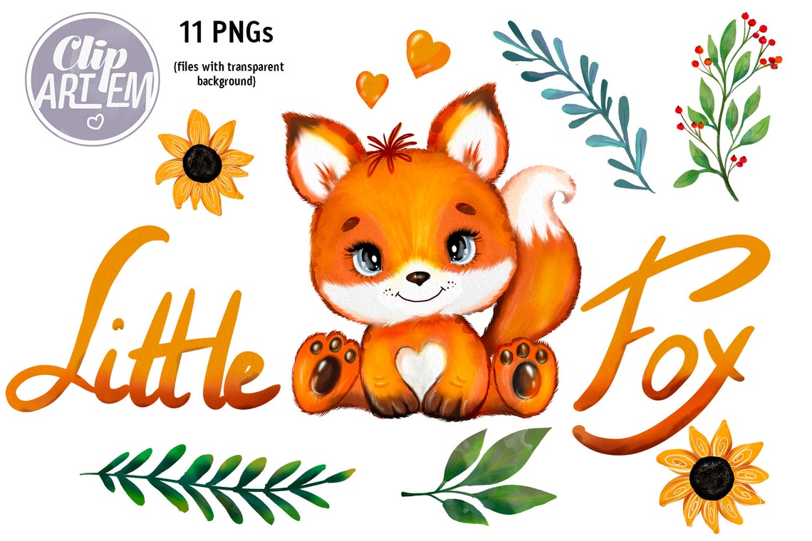 Baby Fox Clip Art Watercolor Fall Little Fox for Baby Shower - Etsy