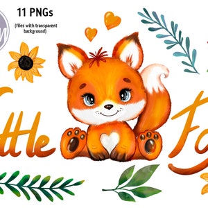 Baby Fox Clip Art, Watercolor Fall Little Fox for Baby Shower, Fox ...