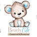 Watercolor Brown Blue Bear Clip Art With Baby Blue Polka Ears. Hand ...