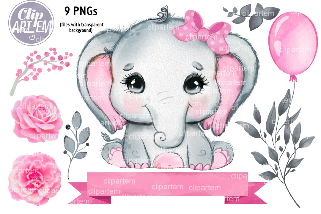 Pink Baby Elephant Clip Art, Watercolor Very Cute Little Peanut,pink ...