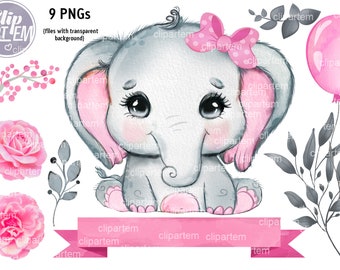 Purple Girl Elephant Clip Art Watercolor Very Cute Little | Etsy Canada