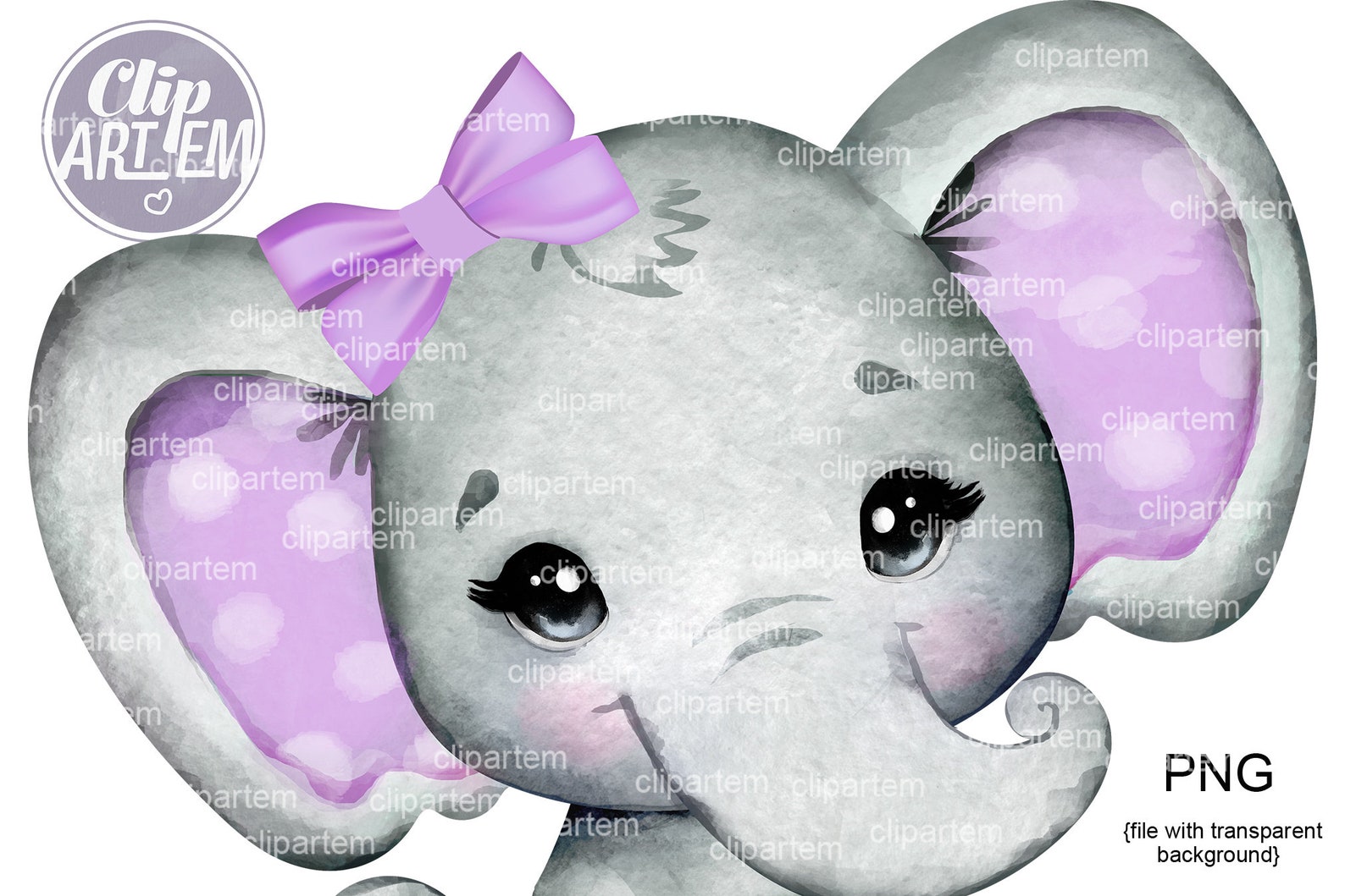 Purple Girl Elephant Clip Art Watercolor Very Cute Little | Etsy