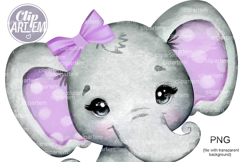 Purple Girl Elephant Clip Art, Watercolor Very Cute Little Peanut ...