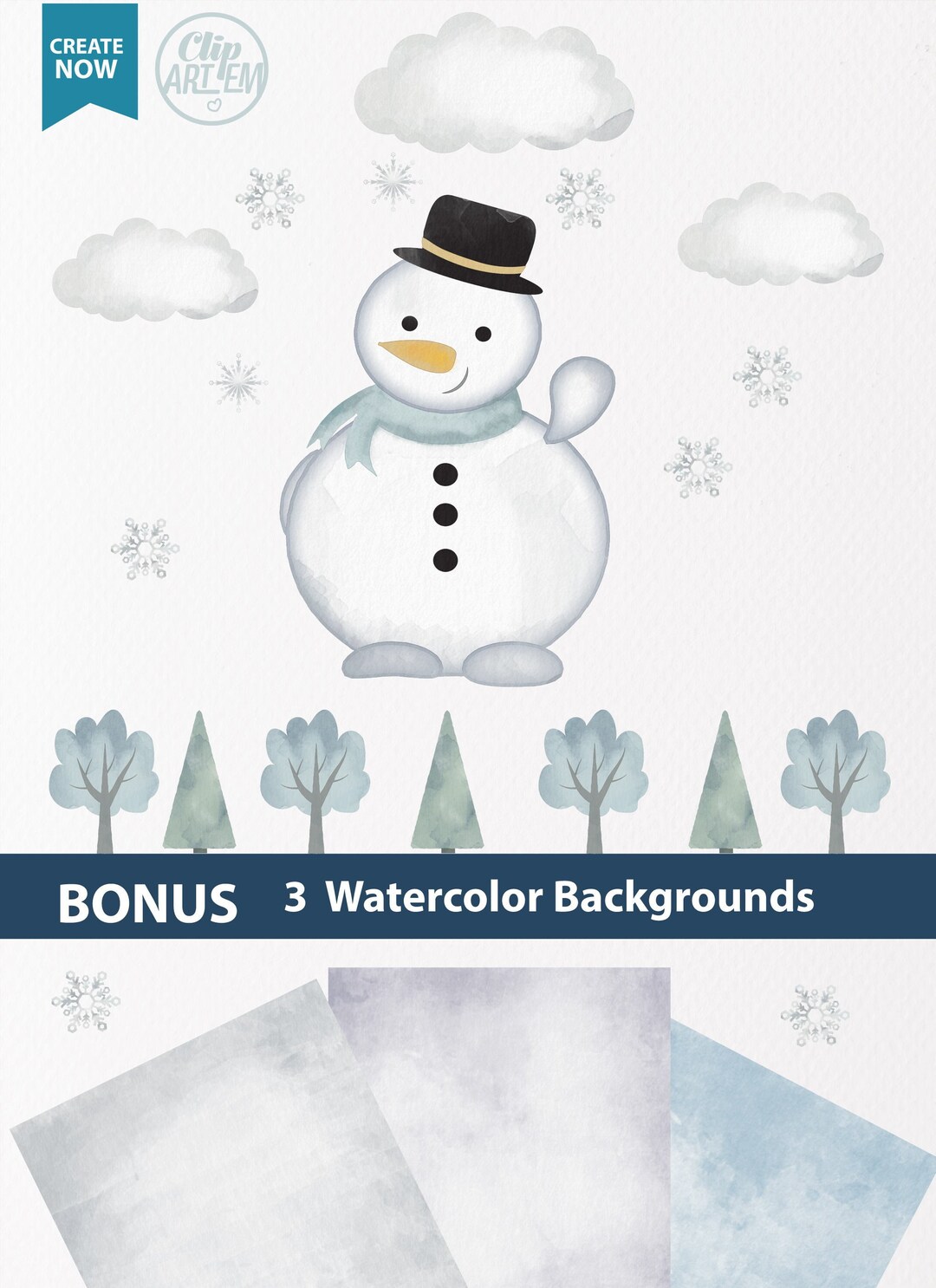Snowman Clipart, Watercolor Winter Snowman Clip Art, Christmas Winter ...