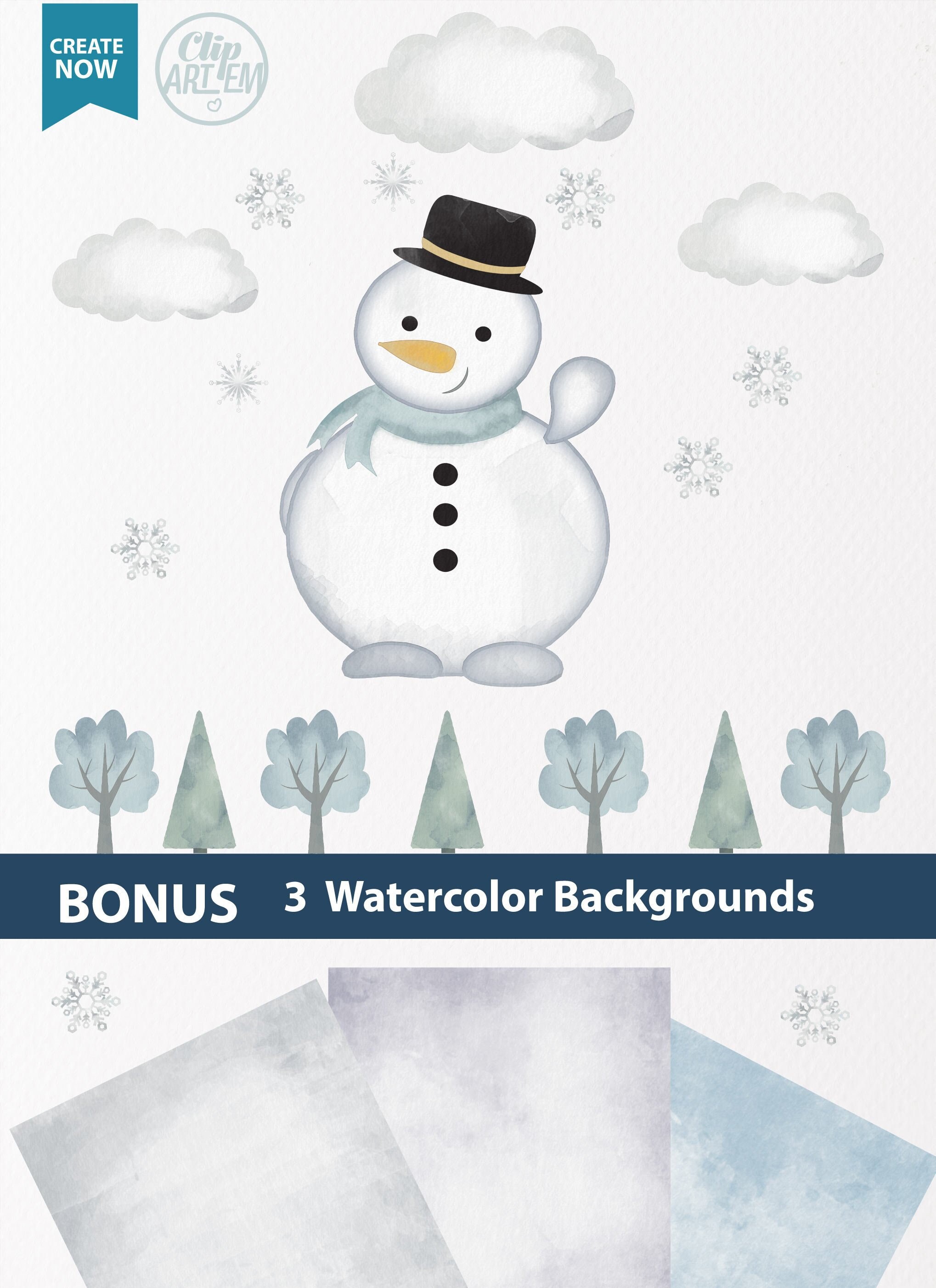 Snowman Clipart Watercolor Winter Snowman Clip Art Christmas - Etsy