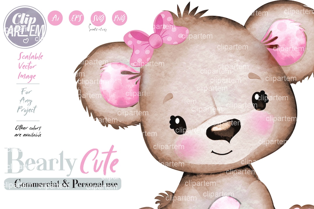 Girl Teddy Bear Clip Art, Brown Pink Cute Baby Girl Bear Illustration ...