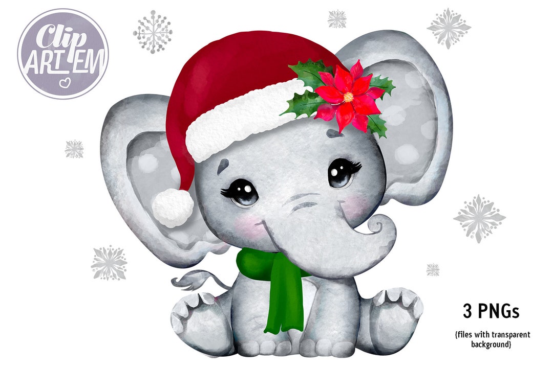Christmas Elephant Watercolor Clip Art, Happy Holidays Girl Elephant ...