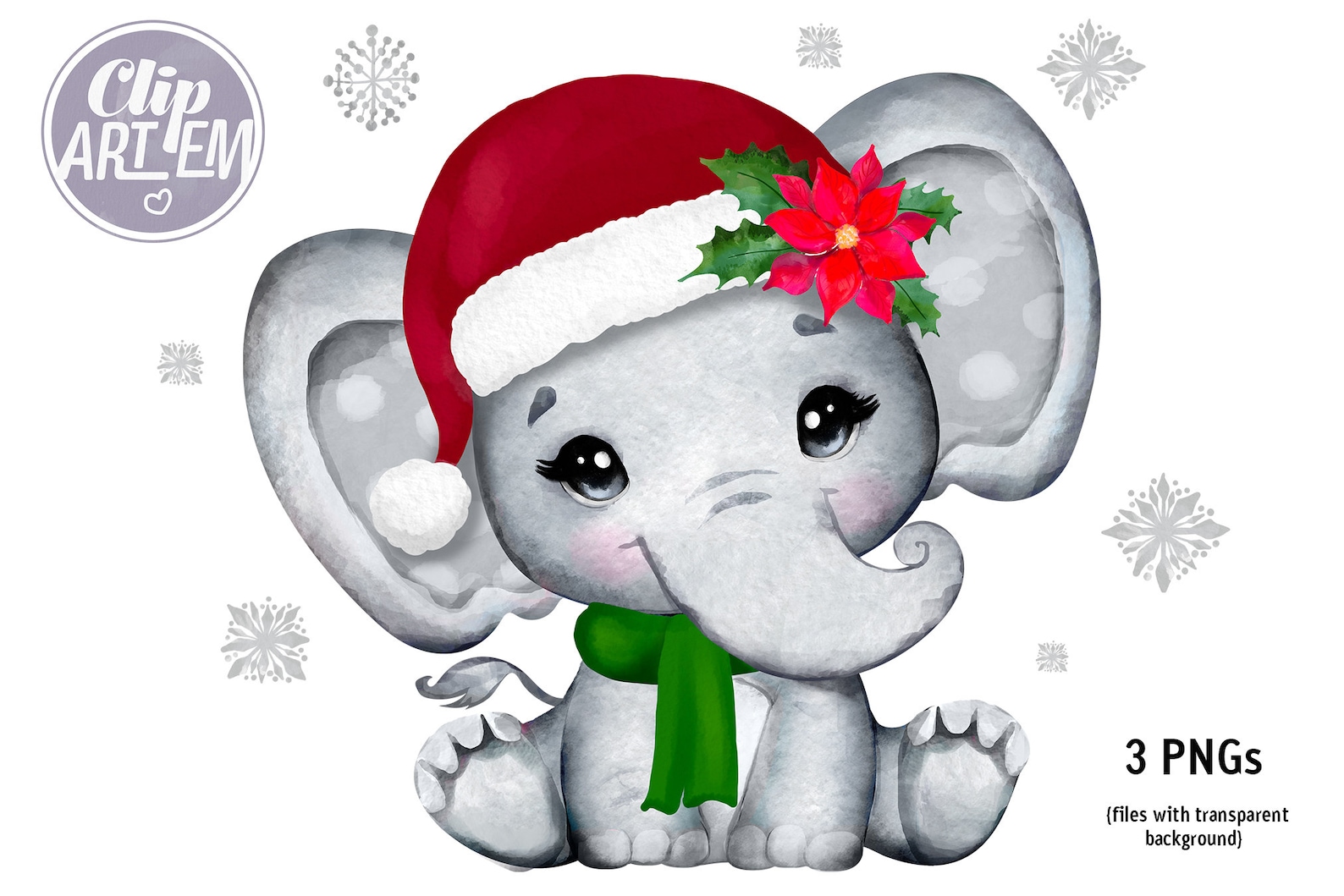 Christmas Elephant Watercolor Clip Art Happy Holidays Girl - Etsy