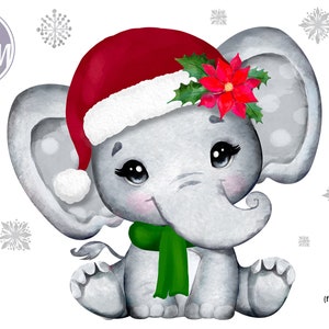 Christmas Elephant Watercolor Clip Art, Happy Holidays Girl Elephant ...