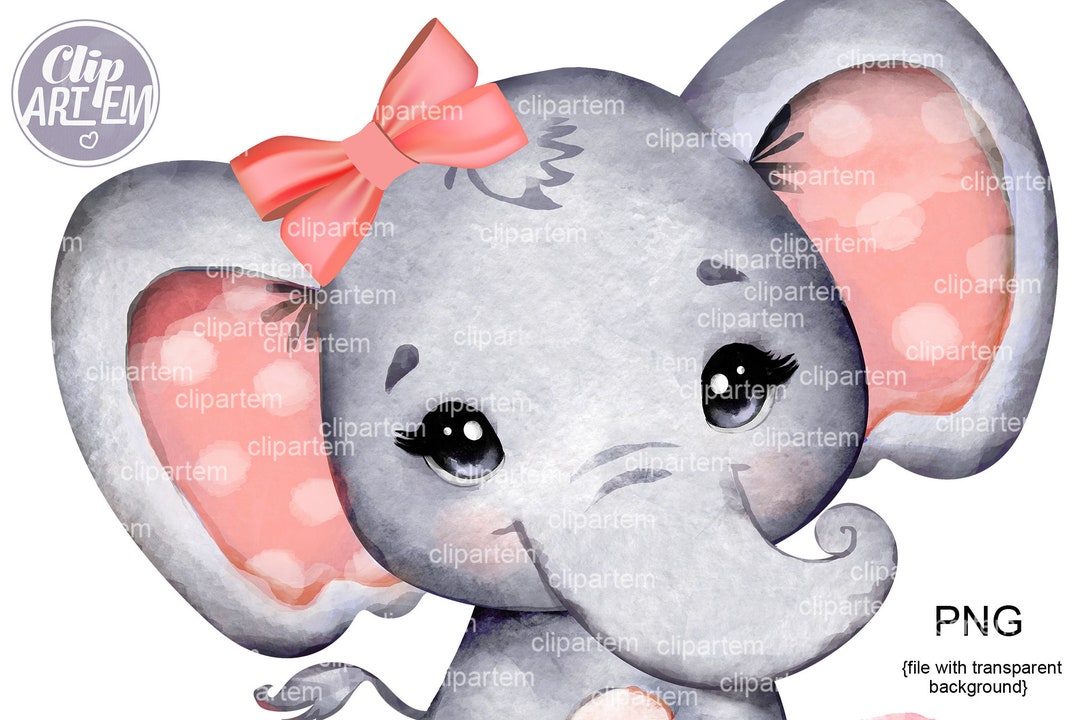 Peach Girl Elephant Clip Art, Watercolor Very Cute Little Peanut,coral ...