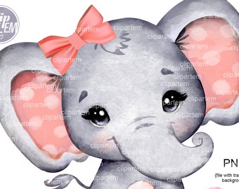 Purple Girl Elephant Clip Art Watercolor Very Cute Little | Etsy