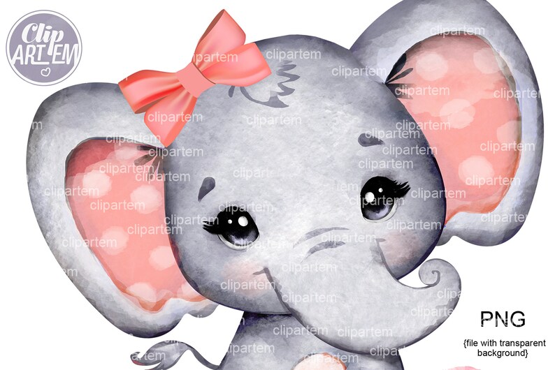 Peach Girl Elephant Clip Art Watercolor Very Cute Little - Etsy