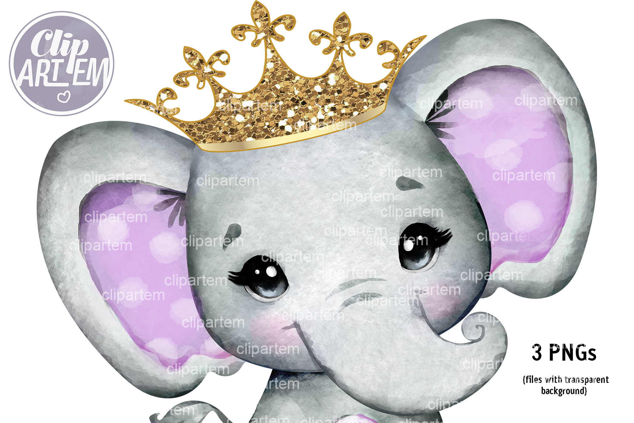 Purple Princess Elepehant With Gold Crown, Royal Baby Girl Shower ...