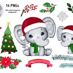 Christmas Boy Elephant Bundle Kit Santa's Red Hat Winter Elephant Happy ...