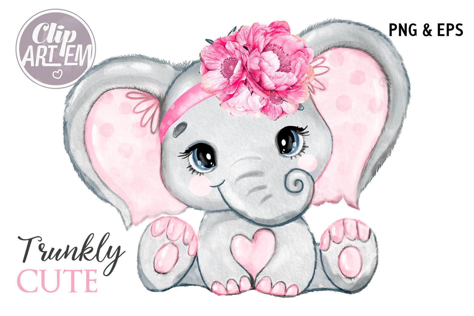 Hot Pink Girl Elephant With Large Flower Headband on Her Head ...