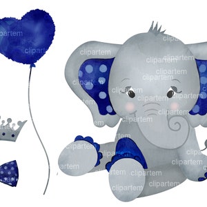 Navy Elephant Clip Art Bundle for Baby Shower, Peanut, It's a Bow ...