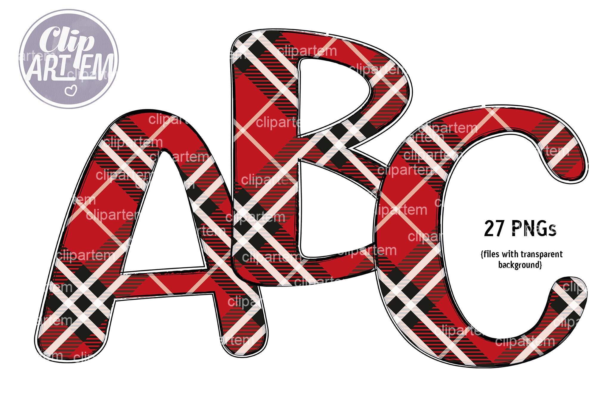 Red Plaid Alphabet Clip Art Sublimation, Fashion Pattern Capital ...