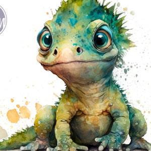 Boy Gecko Green Lizard Digital Image Print, Cute Little Lizard for Kids ...