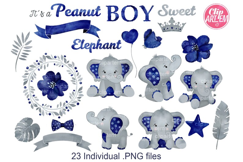 Navy Elephant Clip Art Bundle for Baby Shower Peanut - Etsy