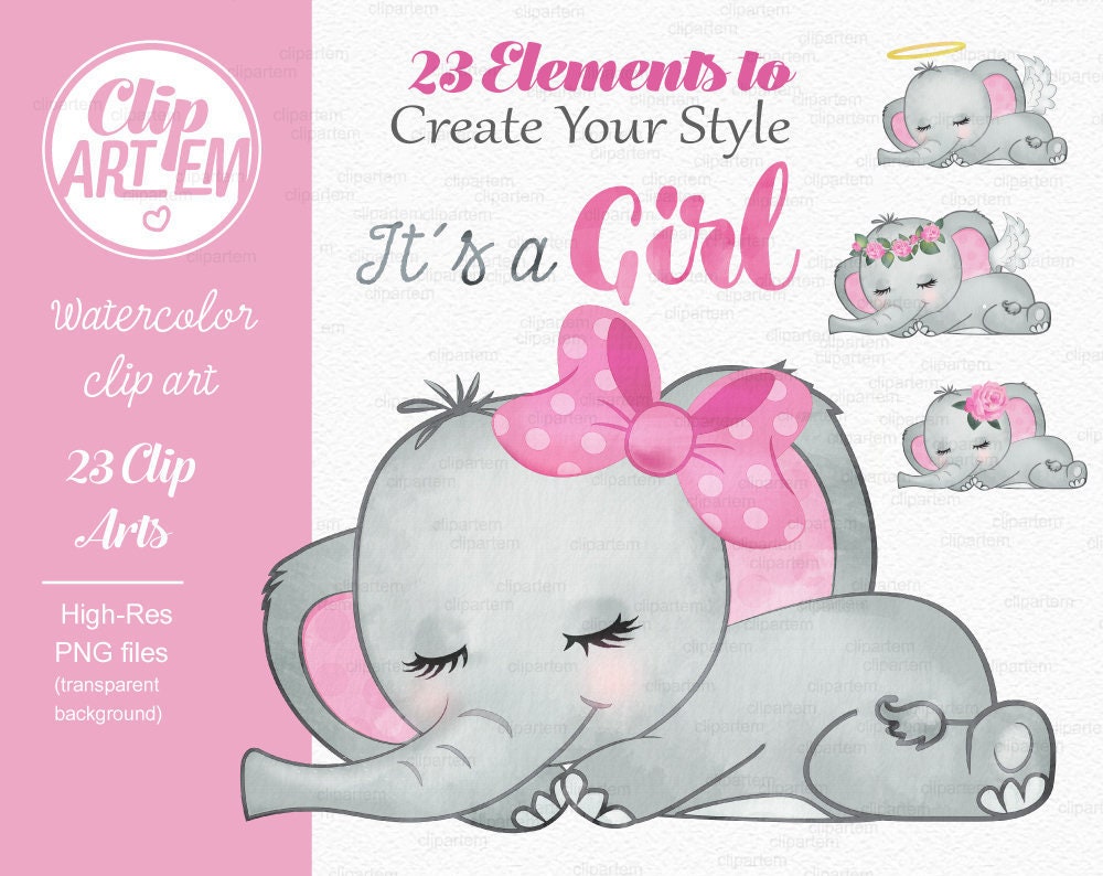 Elephant Girl Clip Art, Watercolor. Watercolor Baby Elephant Clipart ...