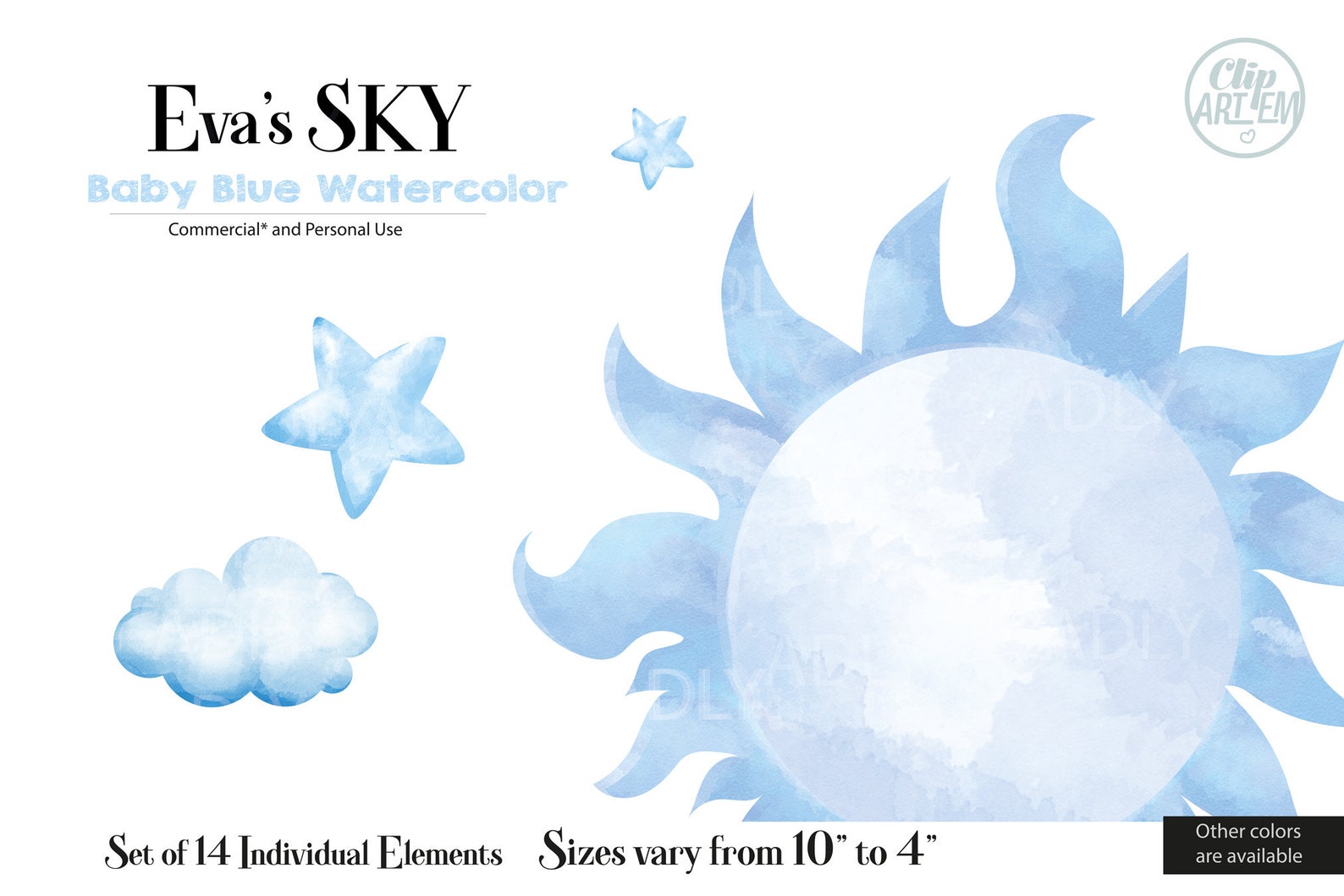 Baby Blue Sky Clip Art, Watercolor High Quality Images for Any Project ...
