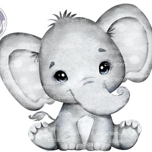Gray Watercolor Boy Elephant Clip Art, Very Cute Little Peanut, Gray ...