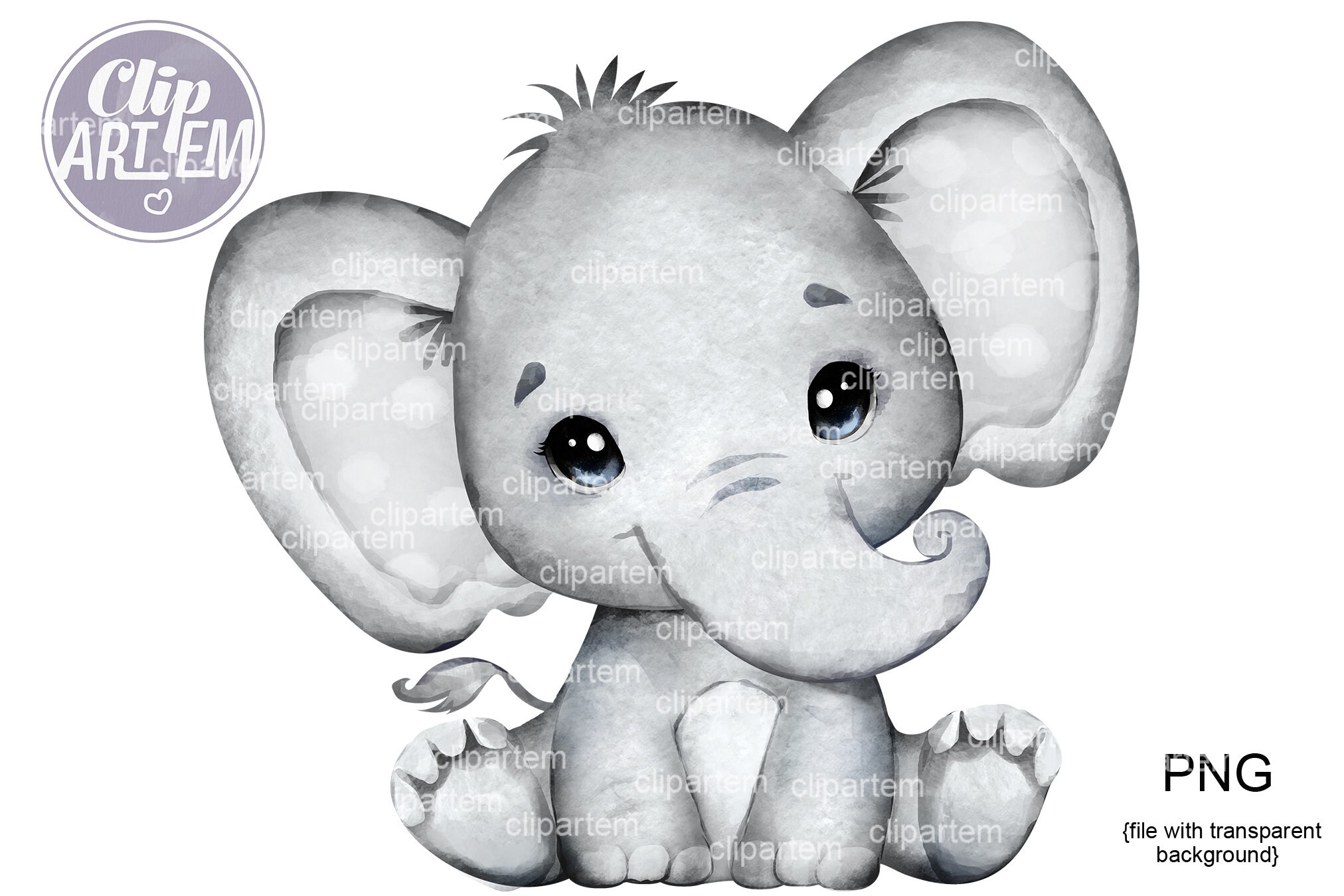 Gray Watercolor Boy Elephant Clip Art, Very Cute Little Peanut, Gray ...