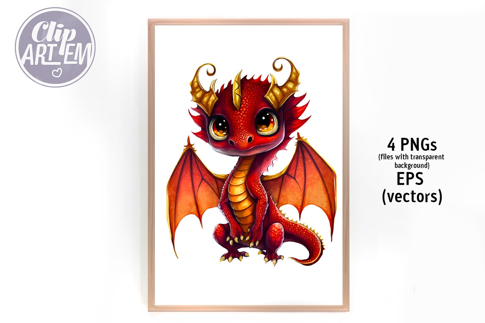 Red Dragon Clip Art, Set of 4 Cute Red Dragons Images for Nursery ...