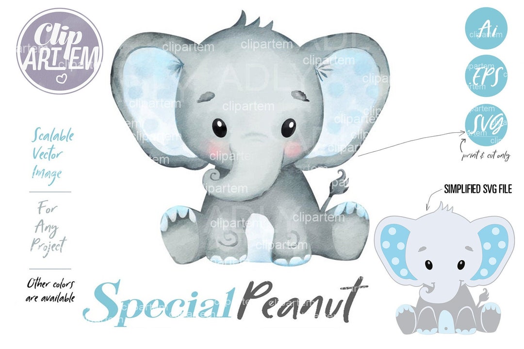 Boy Elephant Vector, Watercolor Elephant Clip Art, Scalable Watercolor ...