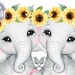 Twin Elephants Sunflower, Pink Yellow Two Baby Girl Elephant for a Twin ...