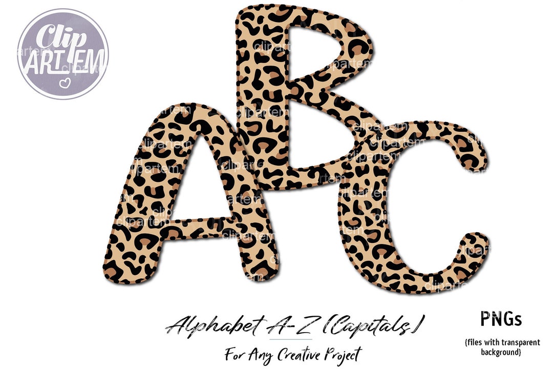 Leopard Alphabet Clip Art Sublimation, Leopard Pattern Capital Letters ...