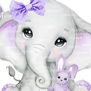 Elephant With Rabbit, Purple Girl Elephant With Rabbit Toy, Baby Shower ...