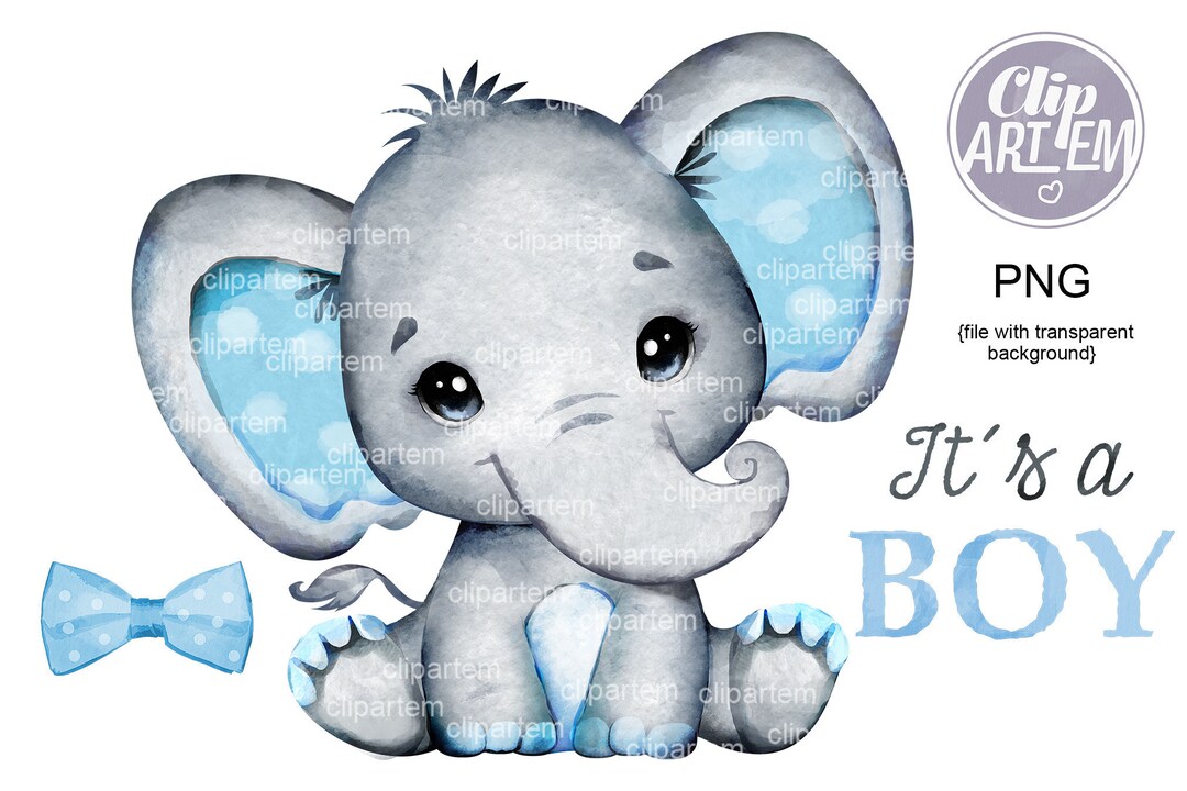 Boy Elephant Clip Art, Watercolor Very Cute Little Peanut, Blue Gray ...