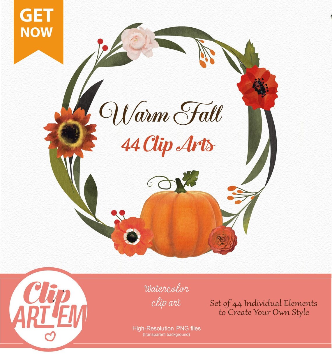 Fall Clip Art Pumpkin Clip Art Rustic Chic Autumn Leaves | Etsy