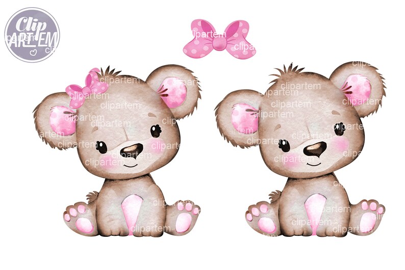 Girl Teddy Bear Clip Art Brown Pink Cute Baby Girl Bear - Etsy