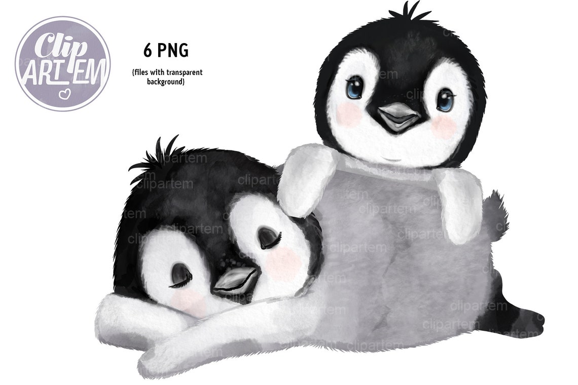 Bundle Baby Penguins Watercolor Clip Art, 6 Penguins Emperor Kind Artic ...