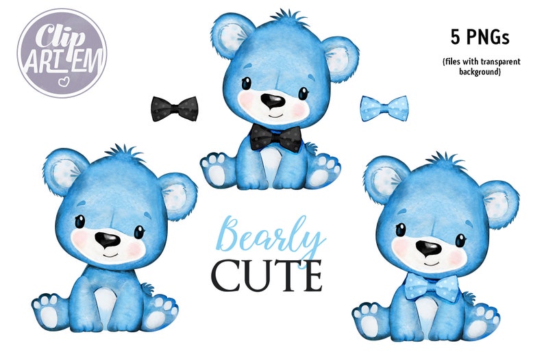 Bear Watercolor Clip Art Teddy Bear Bow Tie Cute Little Boy - Etsy