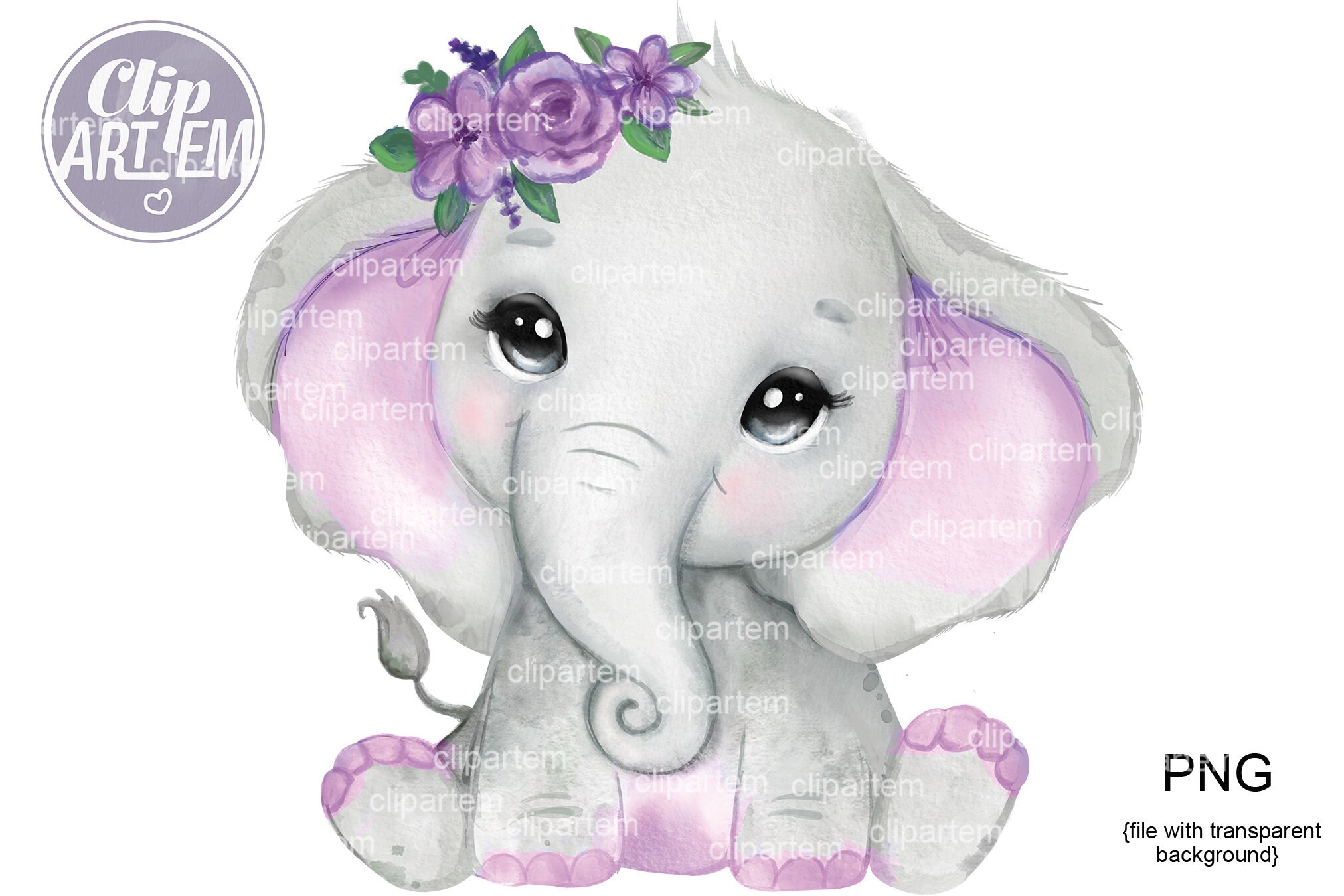 Purple Elephant Watercolor Clip Art Lavender Elephant - Etsy
