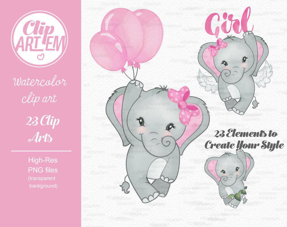 Elephant Girl Clip Art Watercolor. Watercolor Baby Elephant | Etsy