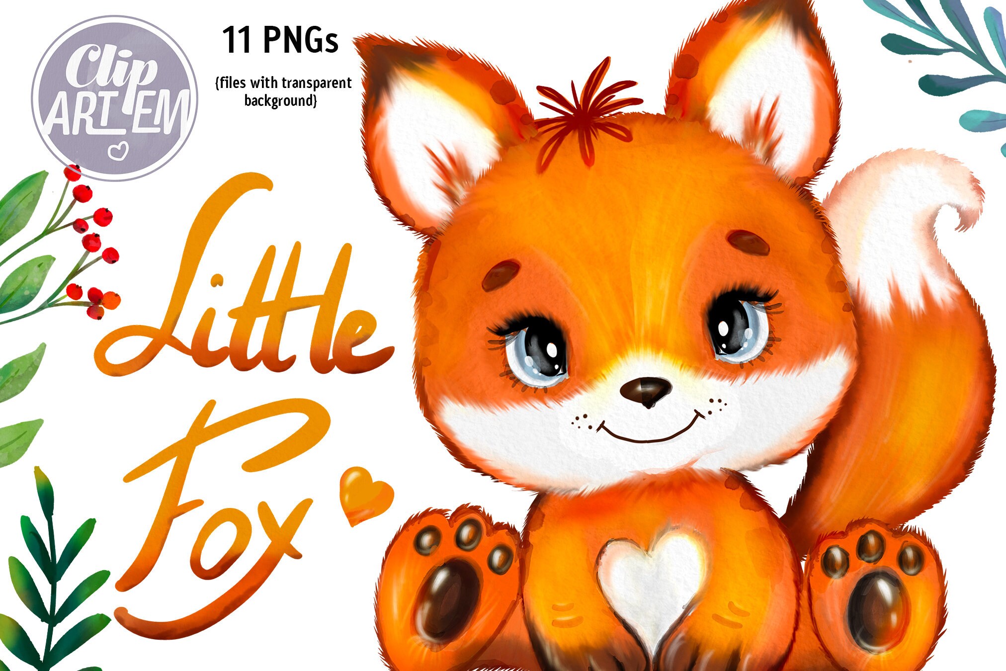 Baby Fox Clip Art Watercolor Fall Little Fox for Baby Shower - Etsy