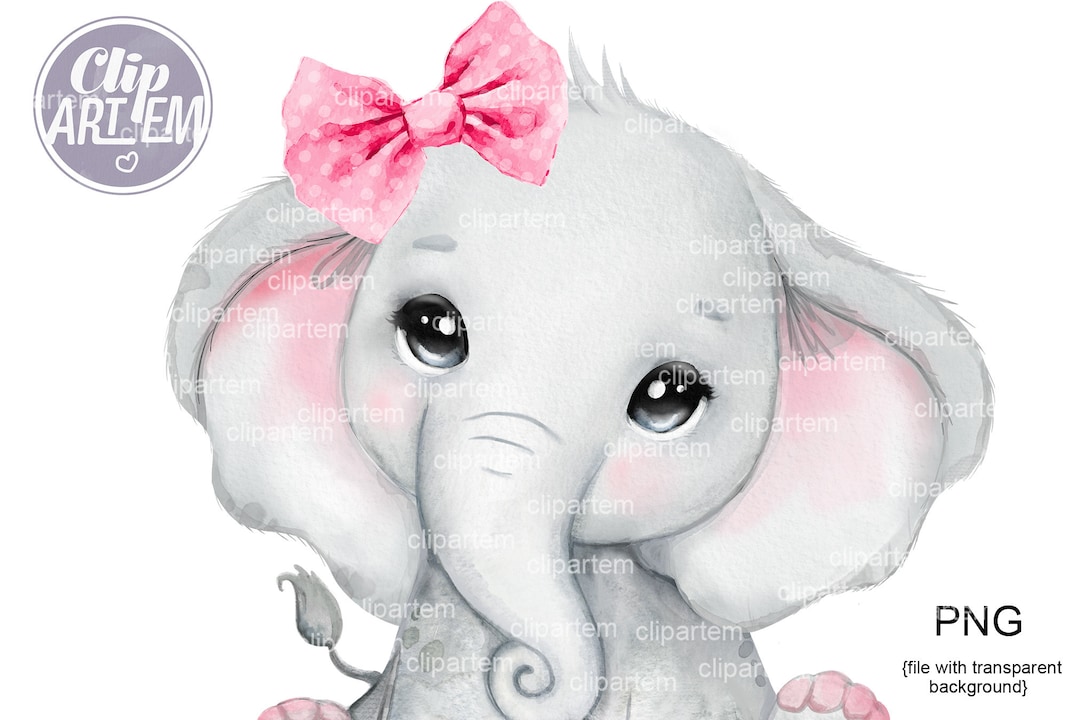 Girl Elephant With Pink Bow Clip Art, Very Cute Little Peanut,pink Gray ...