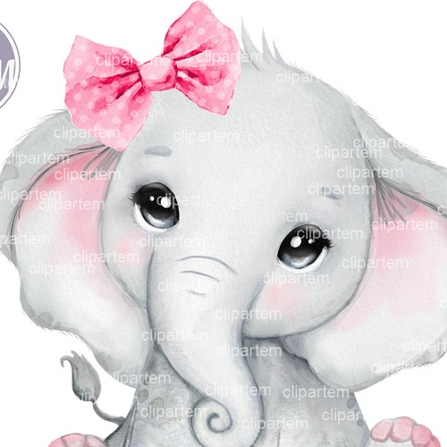 Girl Elephant With Pink Bow Clip Art Very Cute Little - Etsy