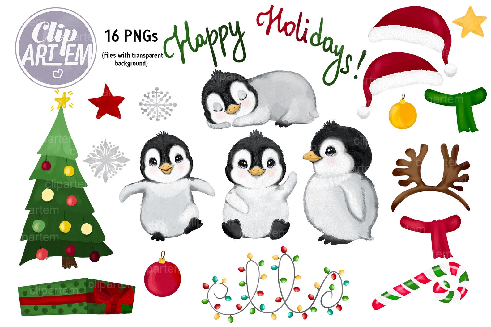 Chistmas Penguin Watercolor Bundle Cute Little Penguin in - Etsy