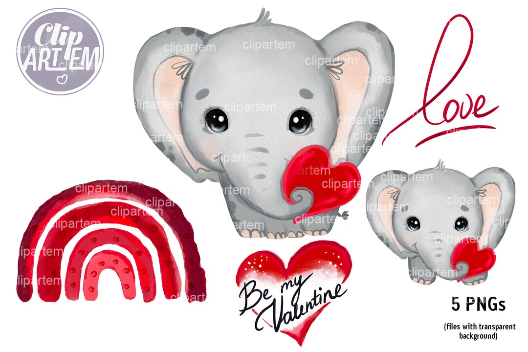 Elephant With Heart Valentine's Day Clip Art PNG, Love Elephant ...