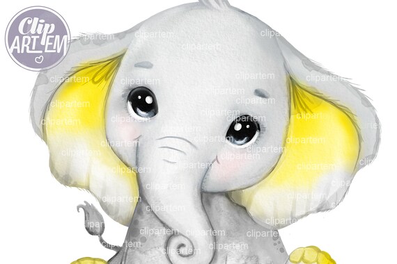 Baby Shower Elephant Clipart Yellow